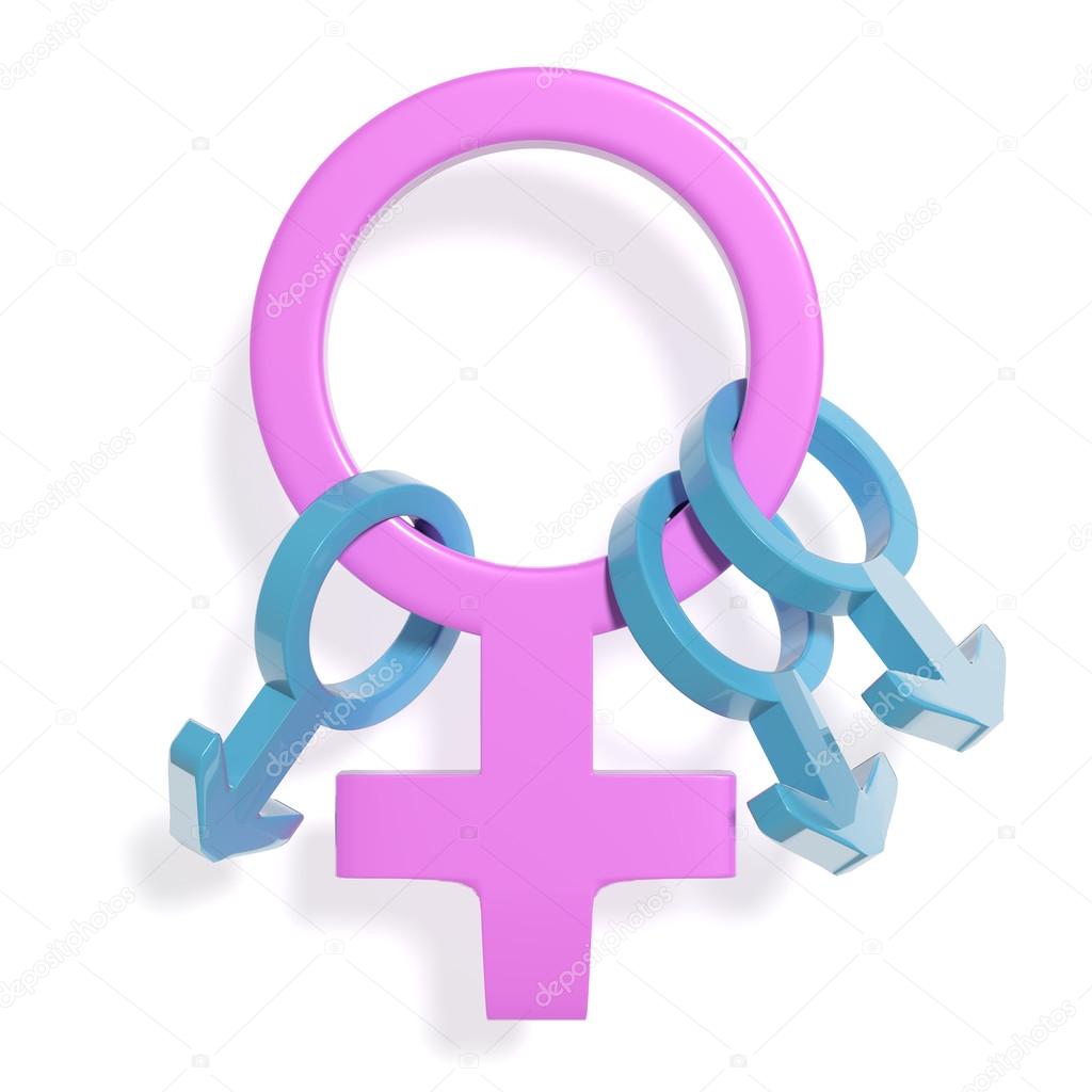 3d representación de mujeres aisladas símbolo con tres hombres simbols ...
