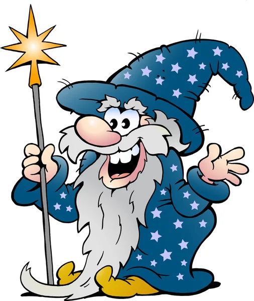 Happy Old Wizard Magic Man holding a Wand Stock Vector Image by ...