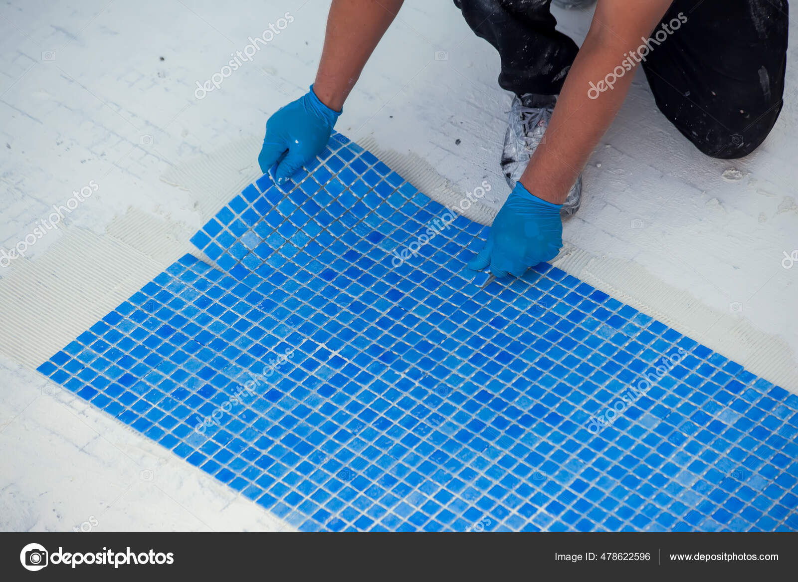 Worker Laying Tile Pool Pool Repairing Work — Stock Photo © dexteris ...