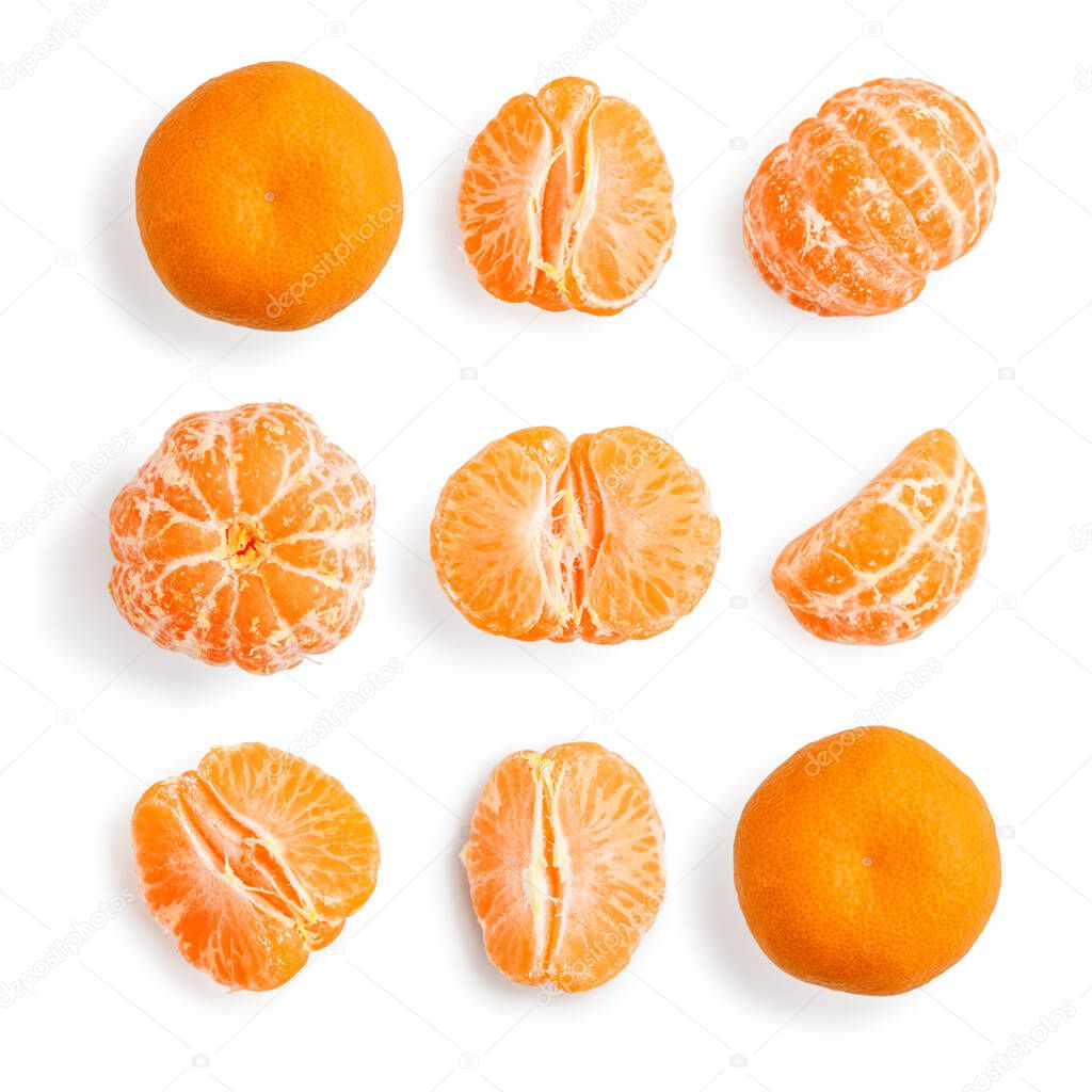 Patr n de mandarinas enteras o frutos de naranja mandarina y segmentos pelados aislados sobre ...