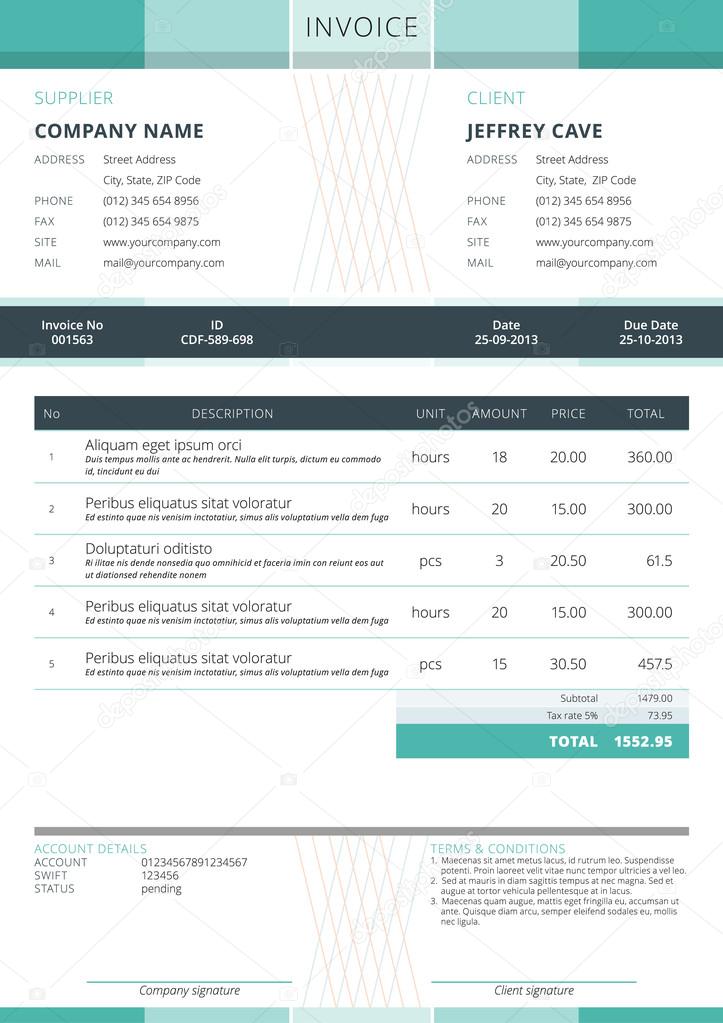 Business invoice template. Vector illustration. Invoice form ...