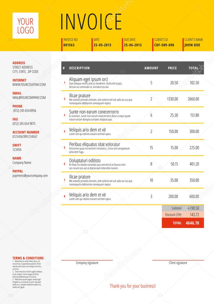 Vector Invoice Form Template Design. Vector Illustration. Black and ... Vector Invoice Form Template Design. Vector Illustration. Black and ...