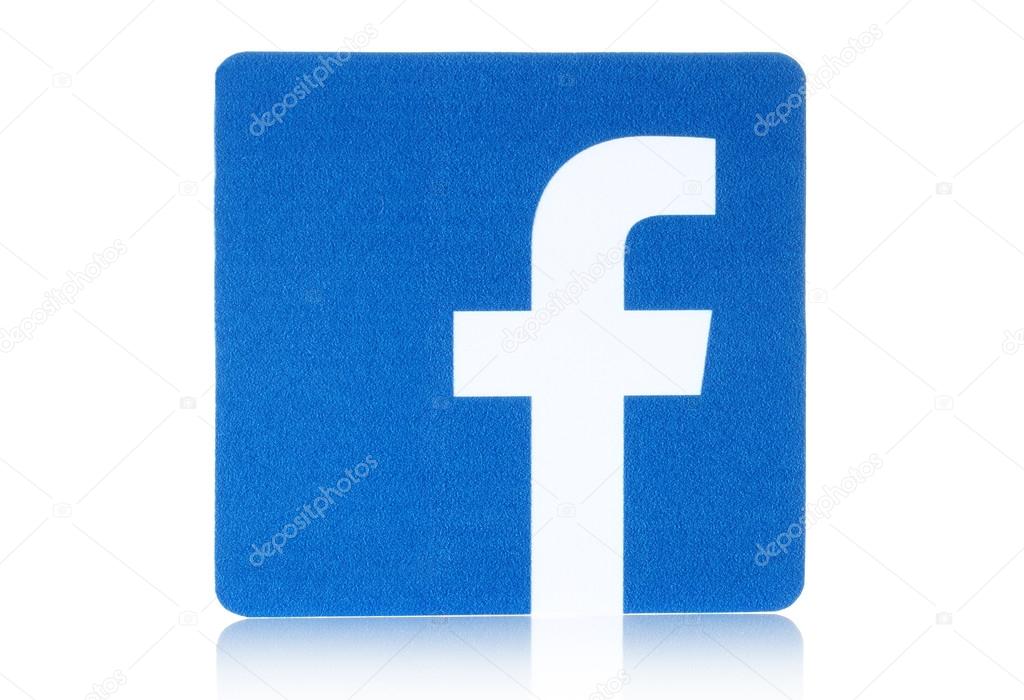 Facebook logo sign printed on paper and placed on white background ...