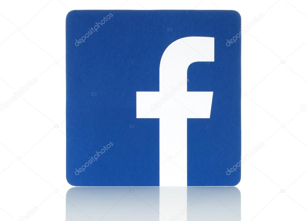 Facebook logo sign printed on paper and placed on white background ...