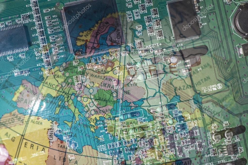 Double exposure technology background and map Stock Photo by ...