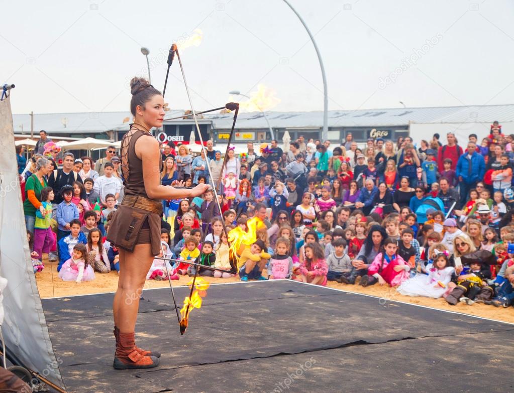 Female fire juggler at Purim celebrations in Tel Aviv – Stock Editorial ...