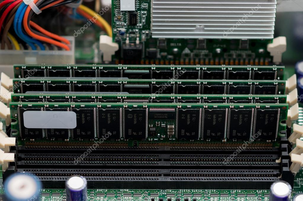 Inside of server pc. Motherboard and RAM memory. — Stock Photo ...