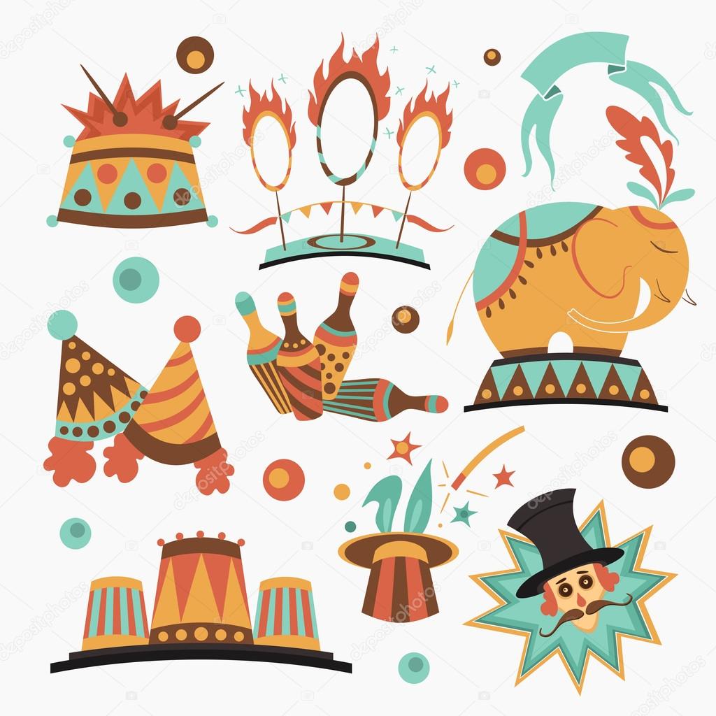 Cute circus elements collection — Stock Vector © nnfotograf #59459985