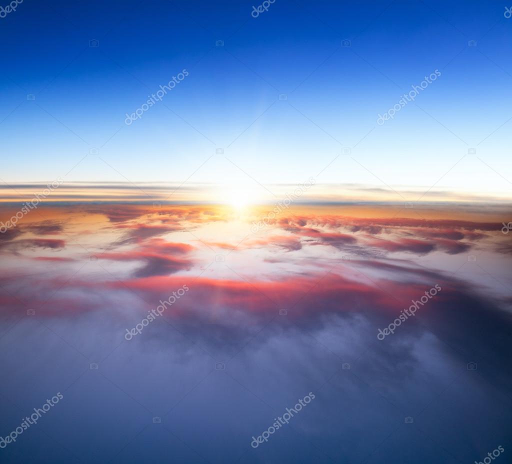 Beautiful sunset above clouds — Stock Photo © jag_cz #116005560