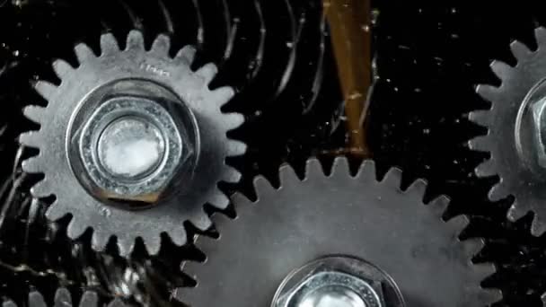 Super Slow Motion Rotating Engine Steel Wheels Oil Splashes Filmed ...