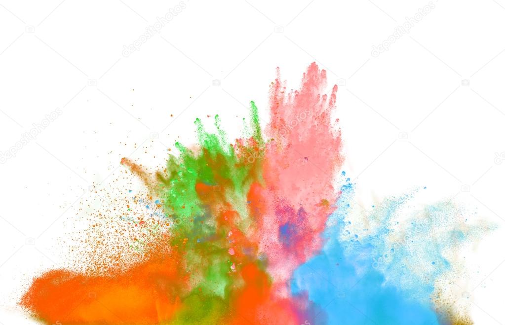 Colored dust explosion on black background — Stock Photo © jag_cz #68962303