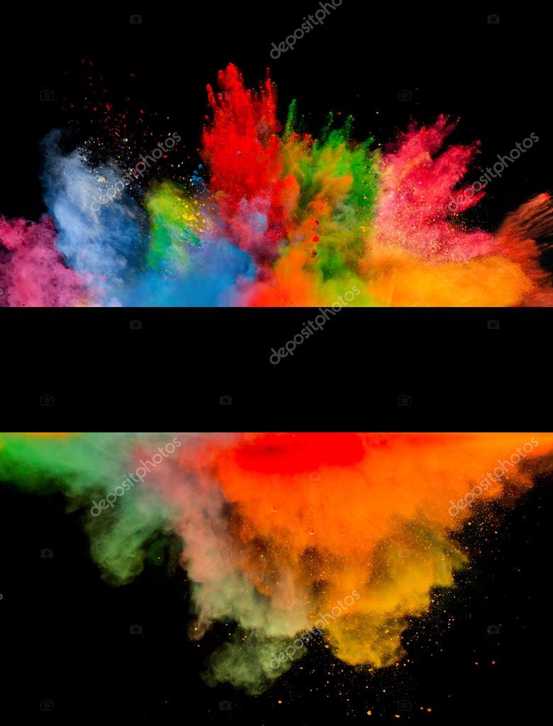 Colored dust explosion on black background — Stock Photo © jag_cz #68962323