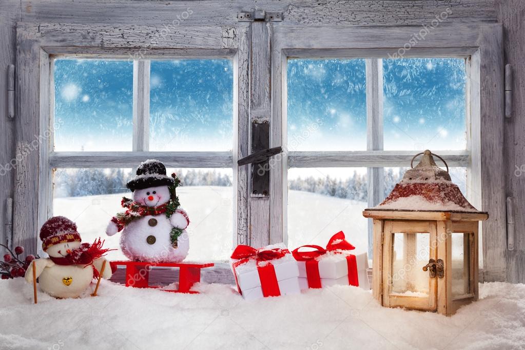 Vintage wooden window overlook winter landscape — Stock Photo © jag_cz ...