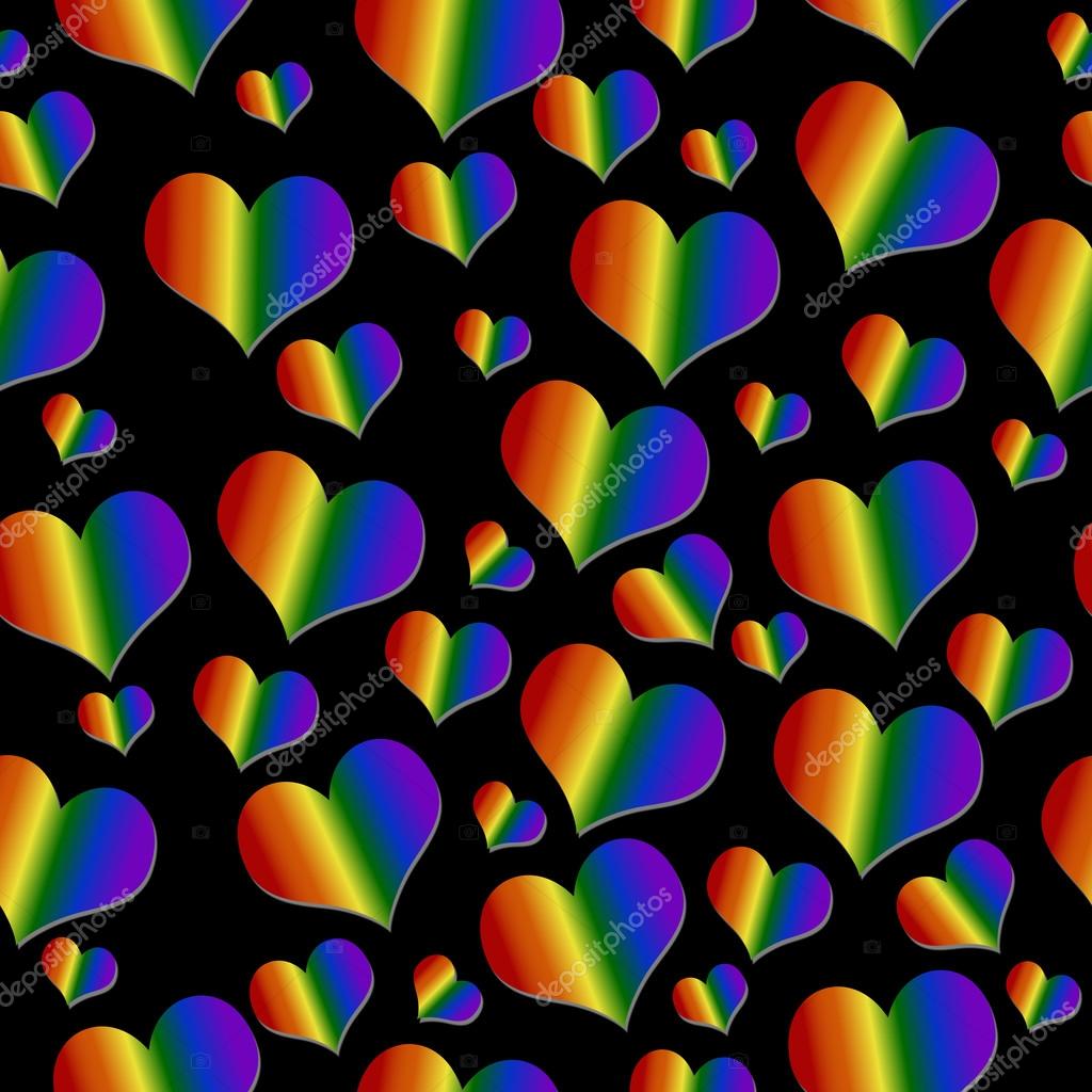 LGBT Pride Colored Hearts over Black Tile Pattern Repeat Backgro ...