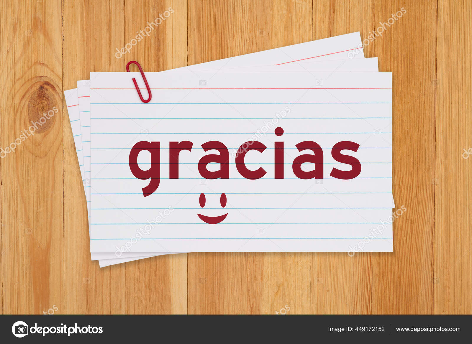 Language Flashcards Gracias Message White Paper Index Cards Wood Desk ...