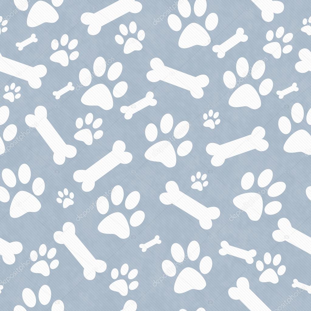 Blue and White Dog Paw Prints and Bones Tile Pattern Repeat Back Stock ...
