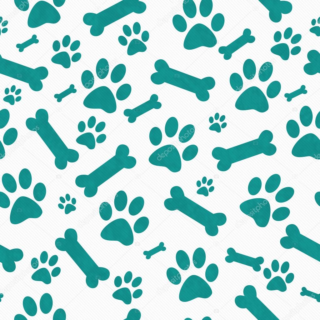 Teal and White Dog Paw Prints and Bones Tile Pattern Repeat Bac — Stock ...