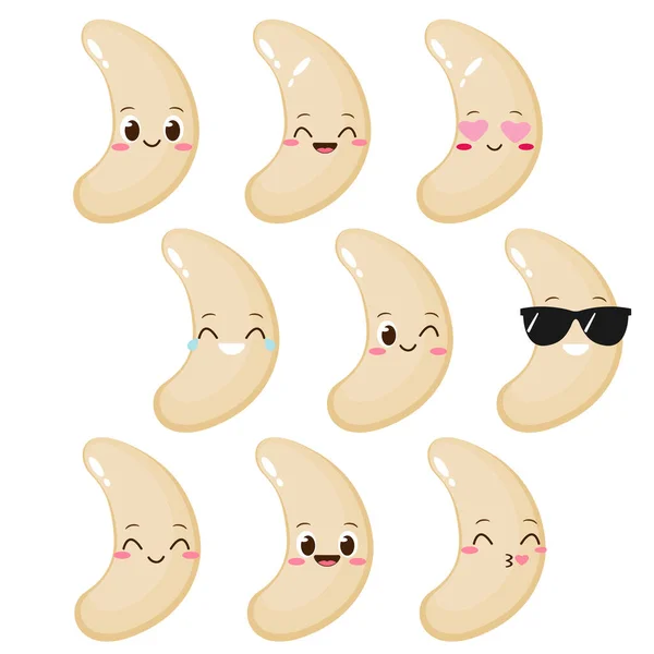 Cute Happy Almond Character Set Funny Nut Emoticon Flat Style Stock ...