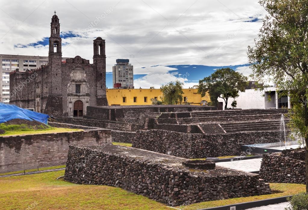Plaza of Three Cultures Aztec Archaelogical Site Mexico City Mex Stock ...