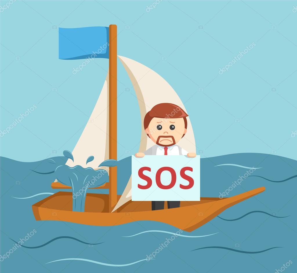 Businessman holding sos sign on his leaked boat Stock Vector Image by ...