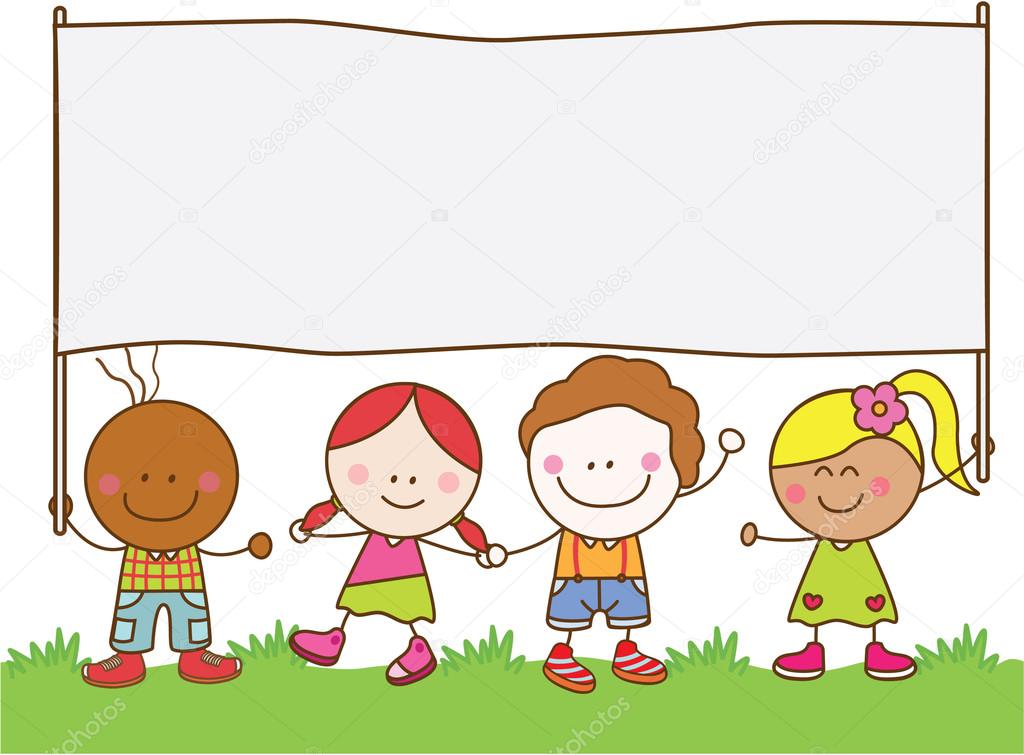 Niños sosteniendo pancarta en el parque Vector de stock #71288261 de ...