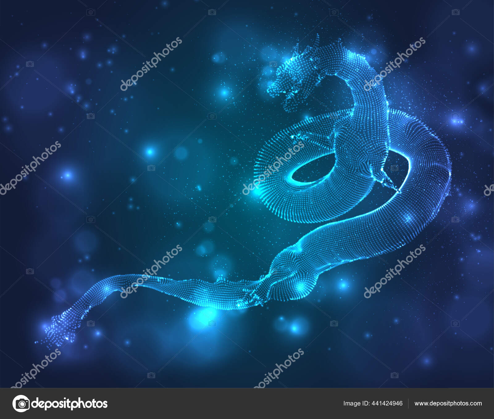 Vector Long Dragon Snake Deep Dark Blue Background Square Polygon Stock ...