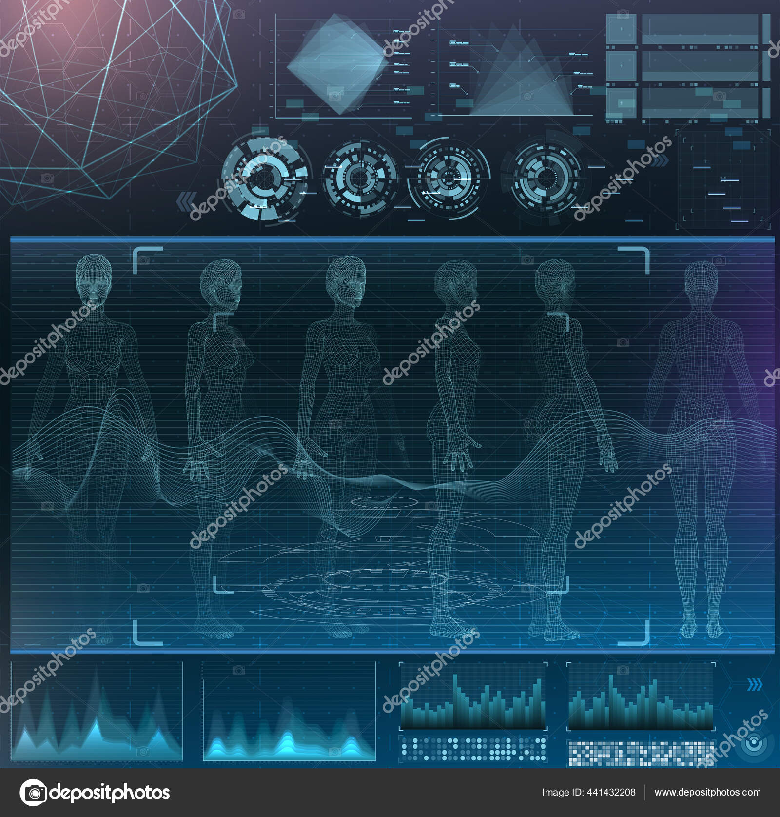 Vector Interface Set Medical Examination Woman Design Medical Scanning ...