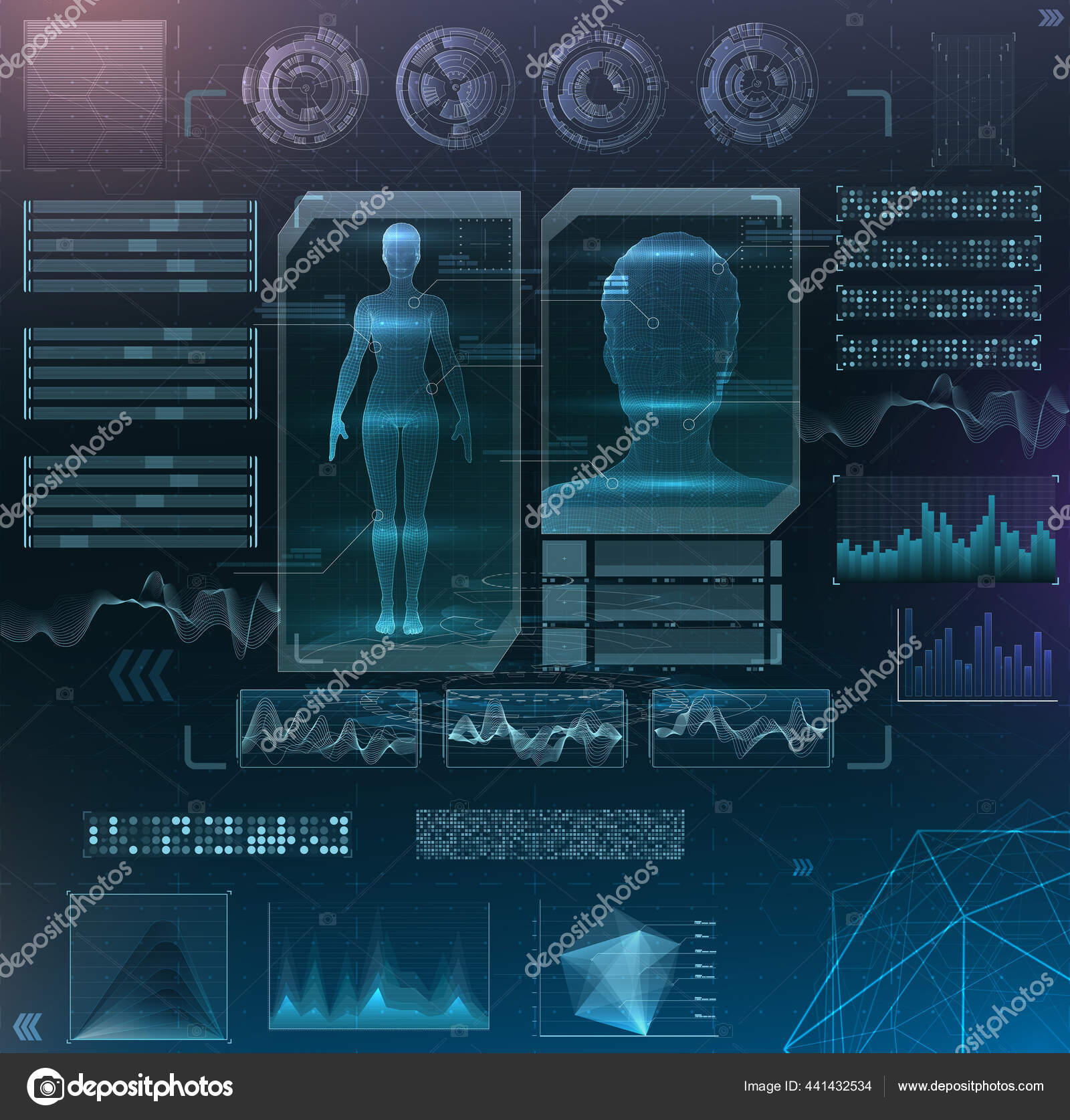 Vector Interface Set Medical Examination Woman Design Medical Scanning ...