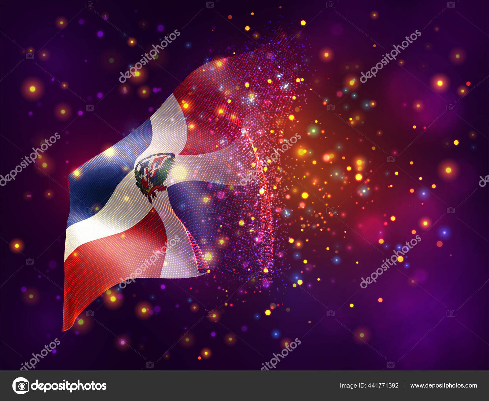 Dominican Republic Vector Flag Pink Purple Background Lighting Flares ...
