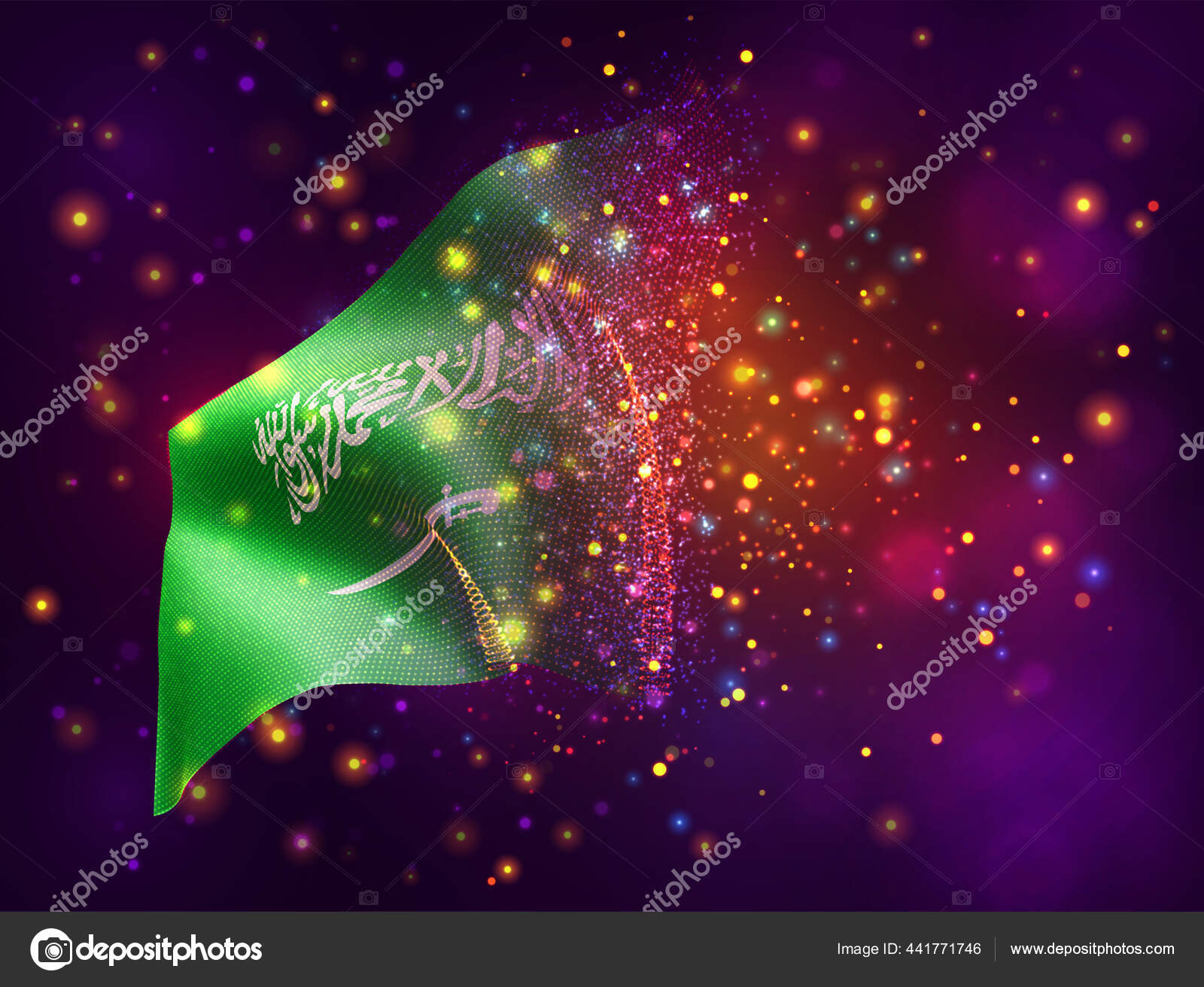 Saudi Arabia Vector Flag Pink Purple Background Lighting Flares Stock ...