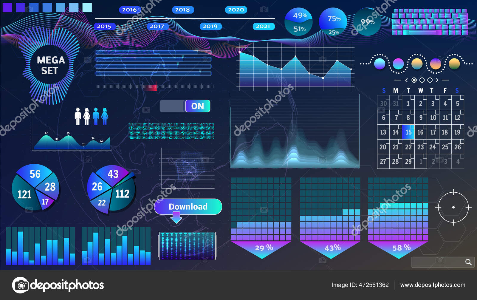 Blue Violet Vector Hud Set Trend Colors Design Device Applications ...
