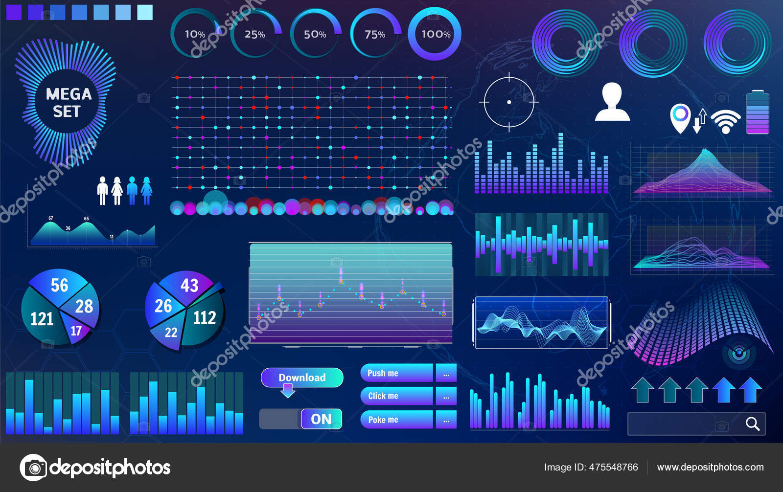 Blue Violet Vector Hud Set Trend Colors Design Device Applications ...