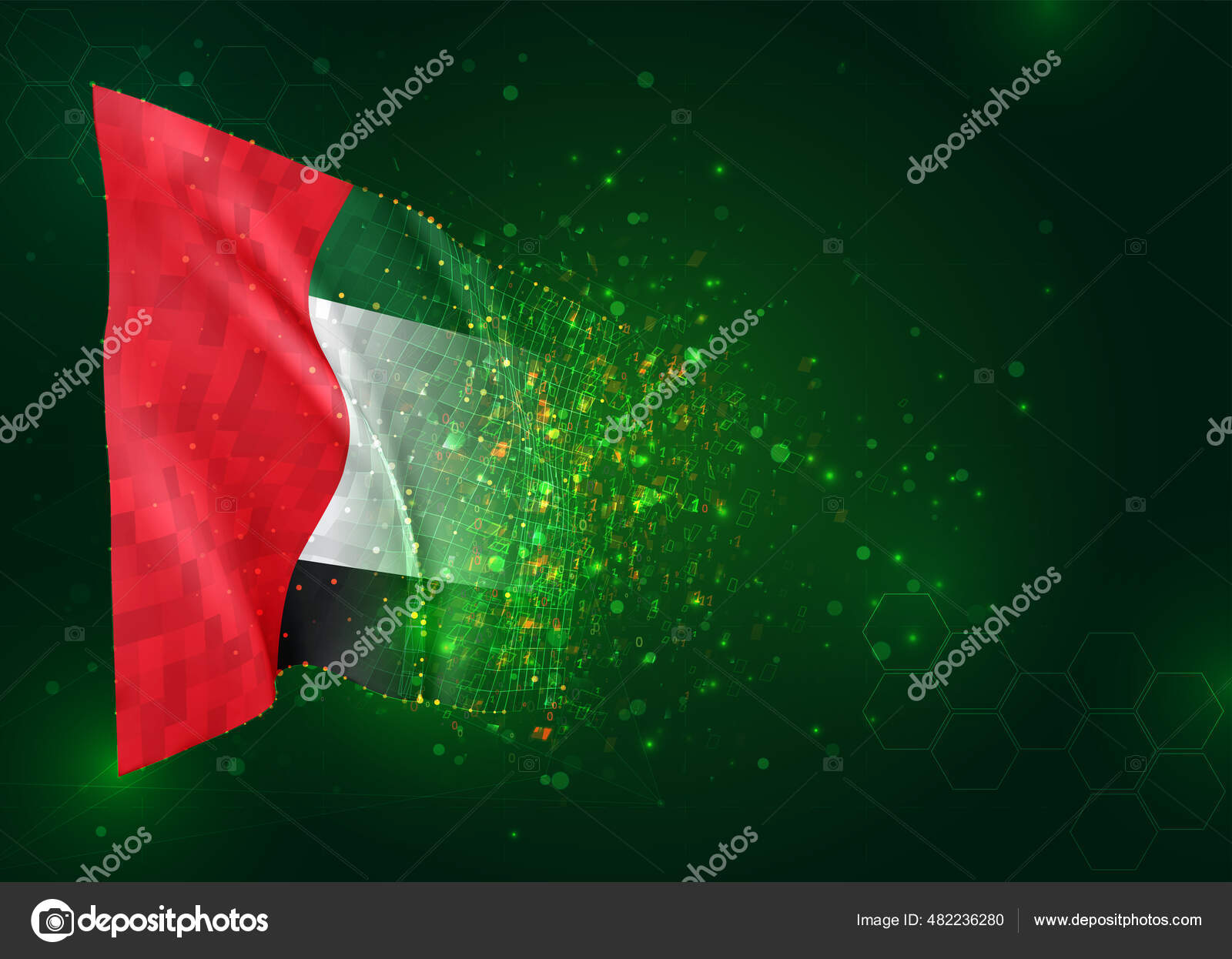 United Arab Emirates Vector Flag Green Background Polygons Data Numbers ...