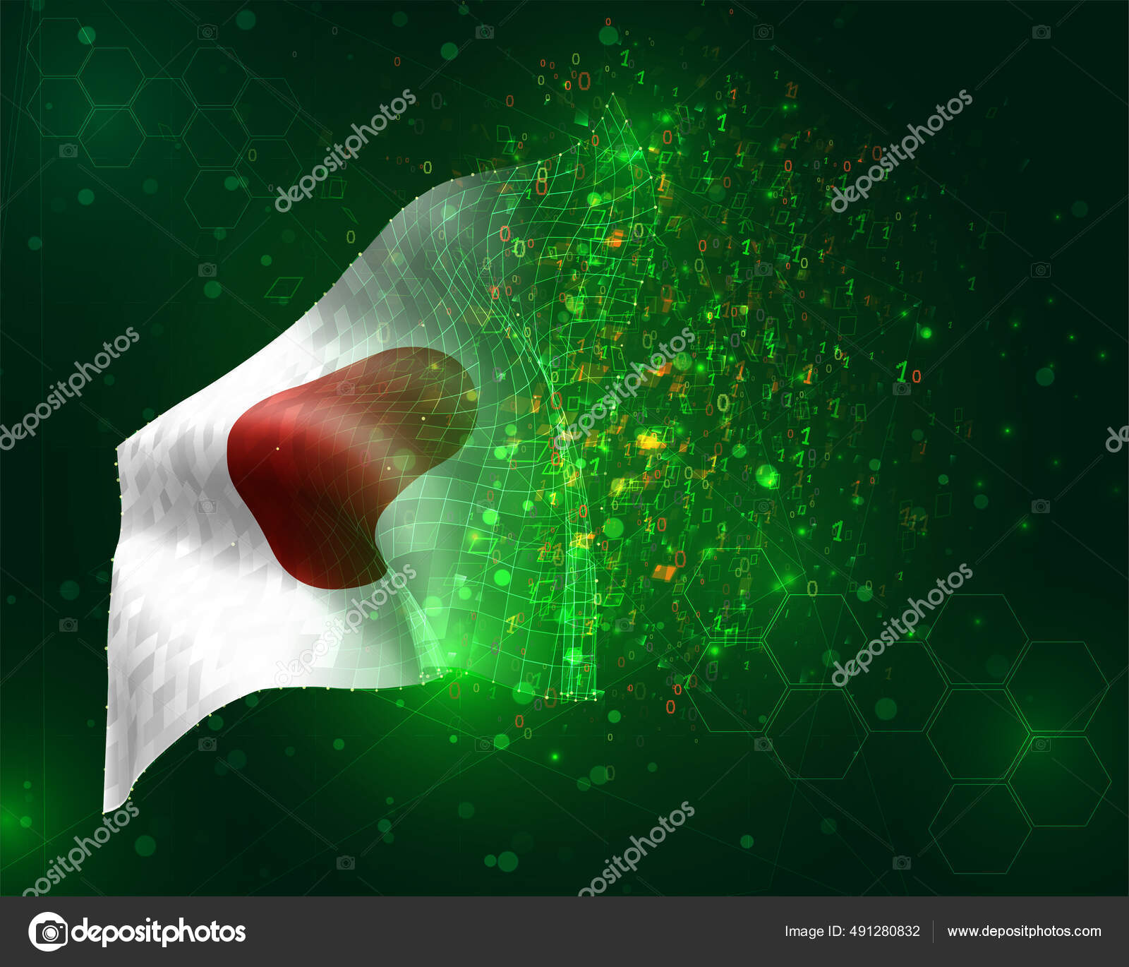Japan Vector Flag Green Background Polygons Data Numbers Stock Vector ...