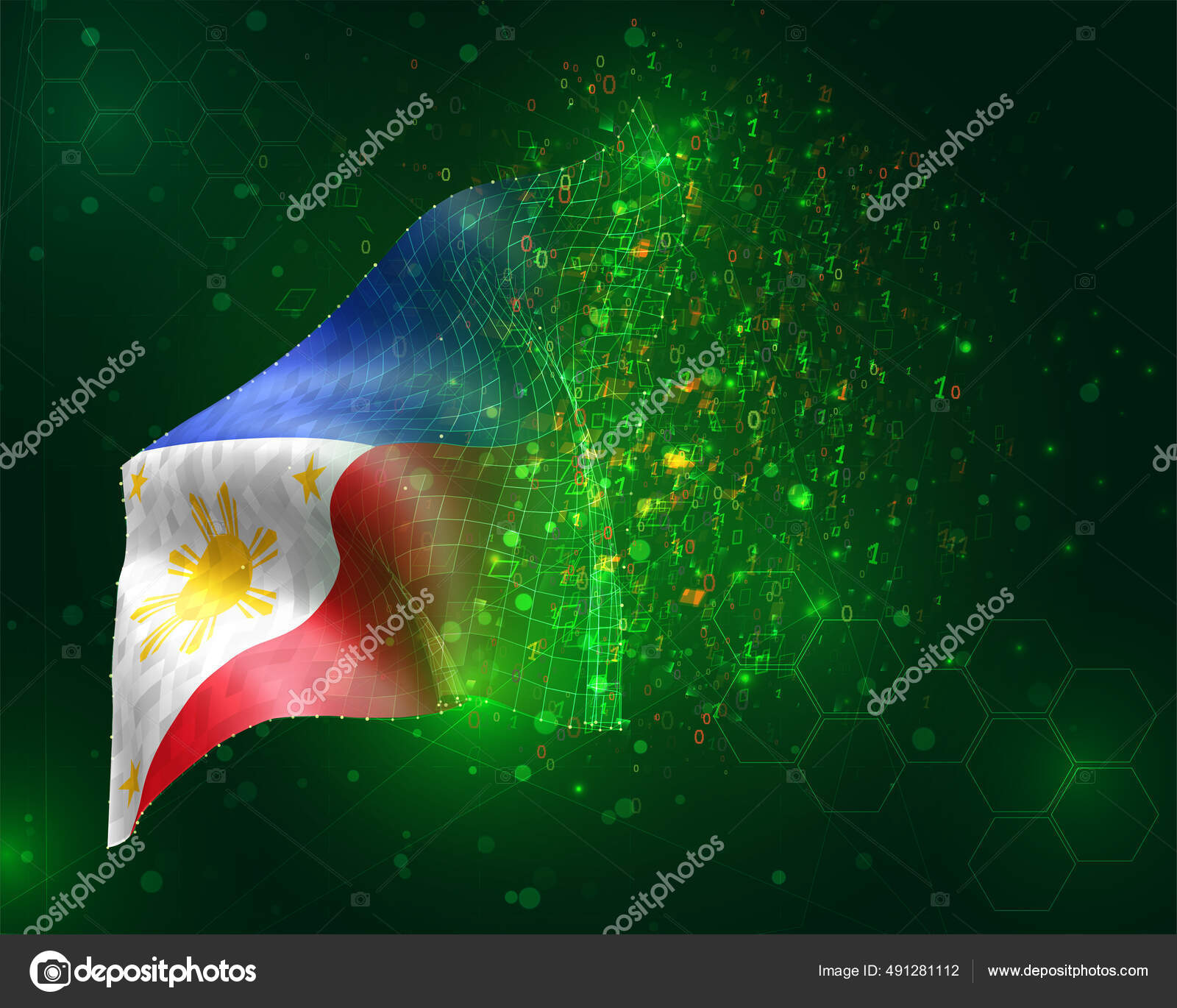 Philippines Vector Flag Green Background Polygons Data Numbers Stock ...