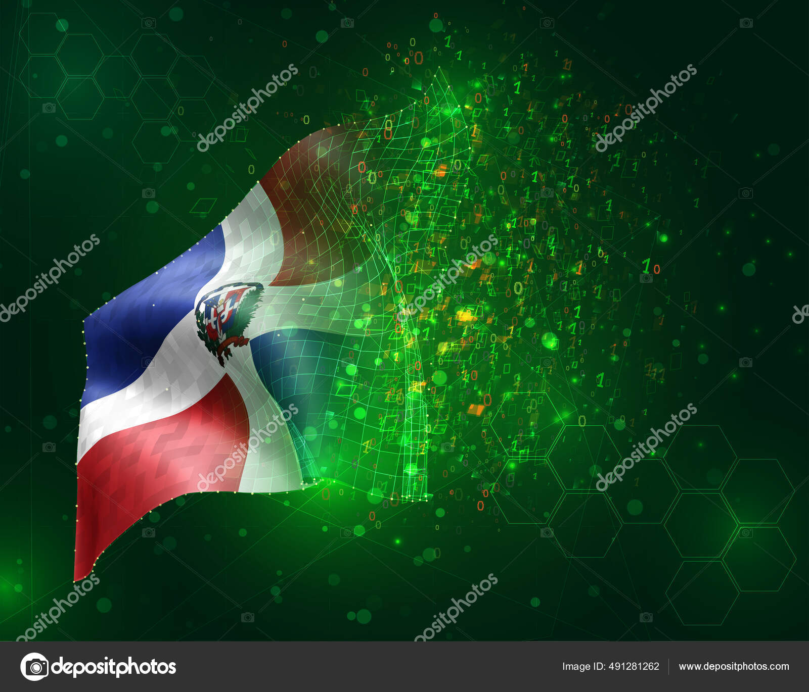 Dominican Republic Vector Flag Green Background Polygons Data Numbers ...