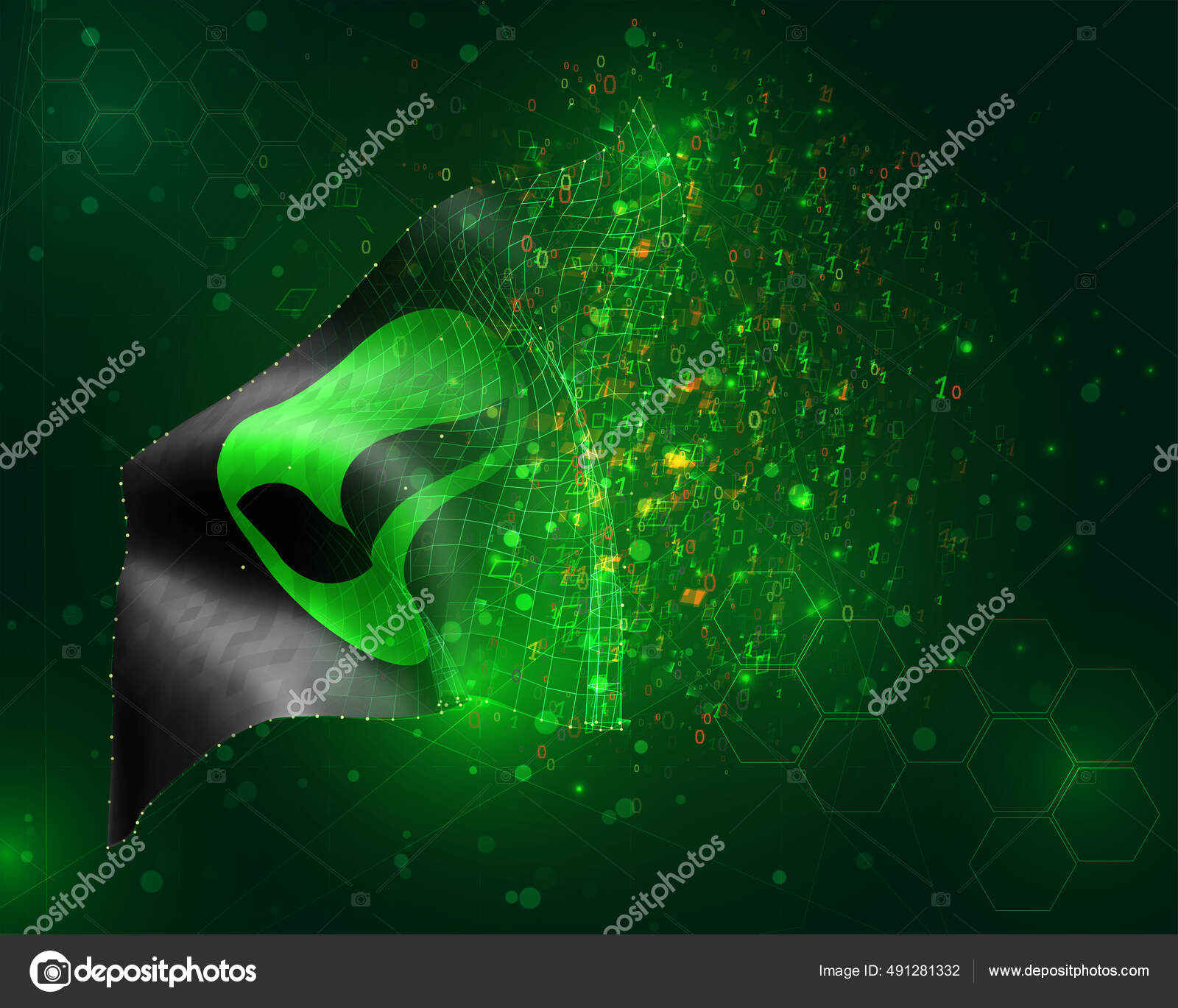 Green Alien Space Vector Flag Green Background Polygons Data Numbers ...