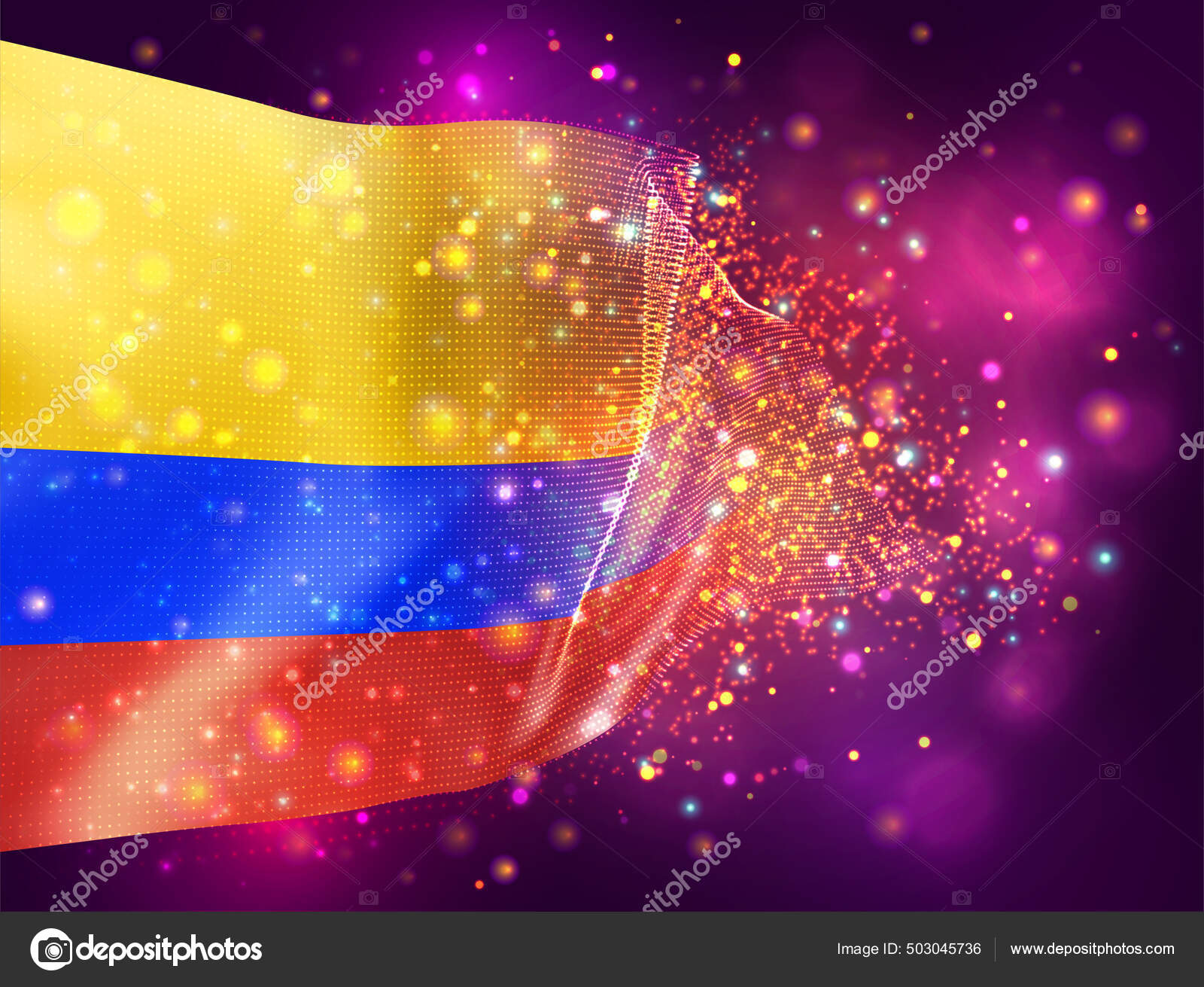 Colombia Vector Flag Pink Purple Background Lighting Flares Stock ...