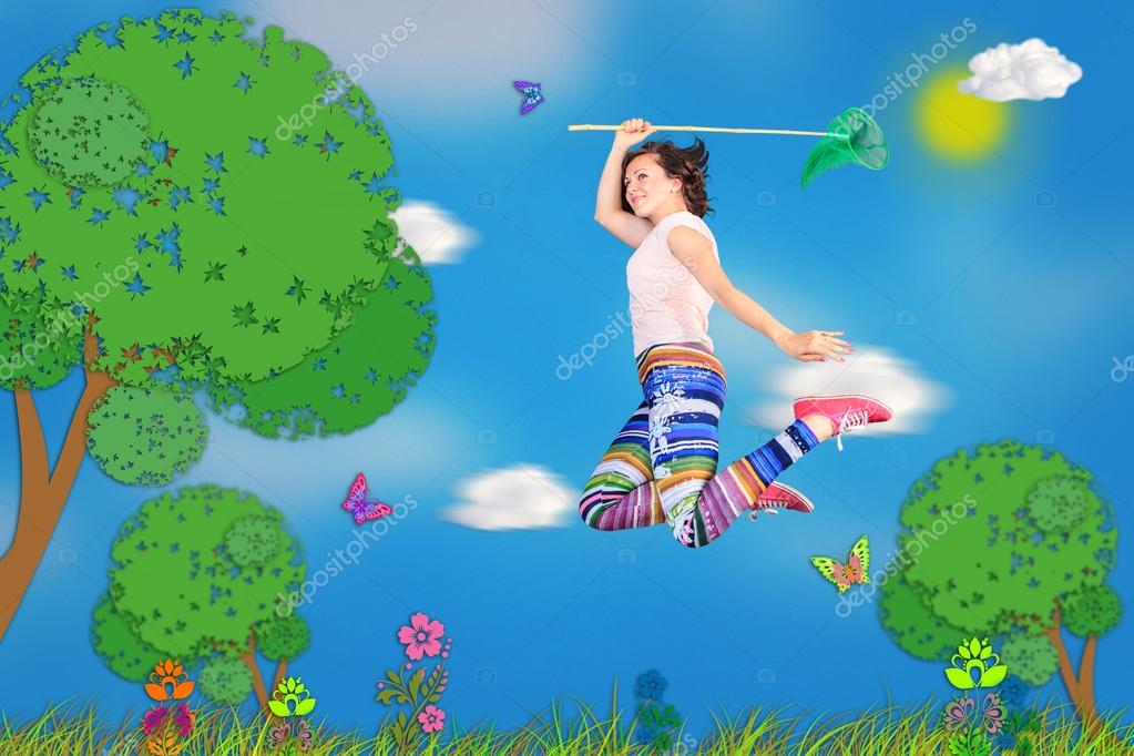 Butterfly hunter in cartoon — Stock Photo © val_th #78133118