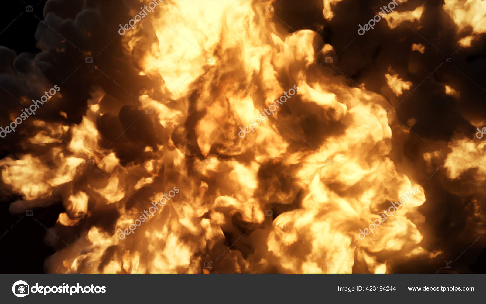 Ultra Realistic Explosion Thick Black Smoke Isolated Black Background ...
