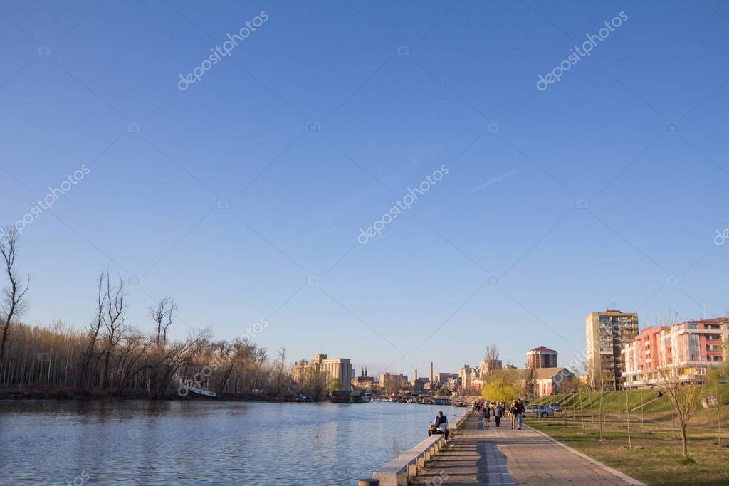 PANCEVO, SERBIA - MARCH 23, 2019: Panorama of the Tamis river, on ...