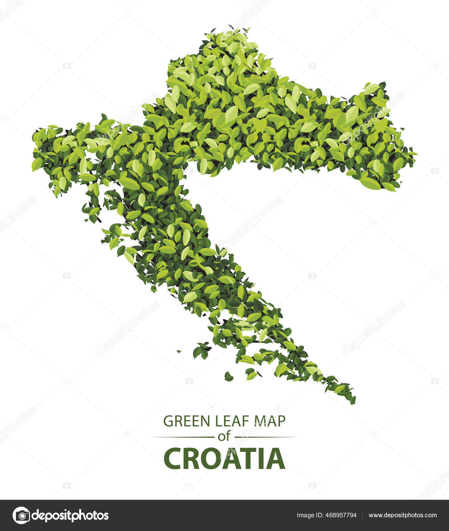 Croatia Map Made Green Leaf White Background Vector Illustration Forest ...