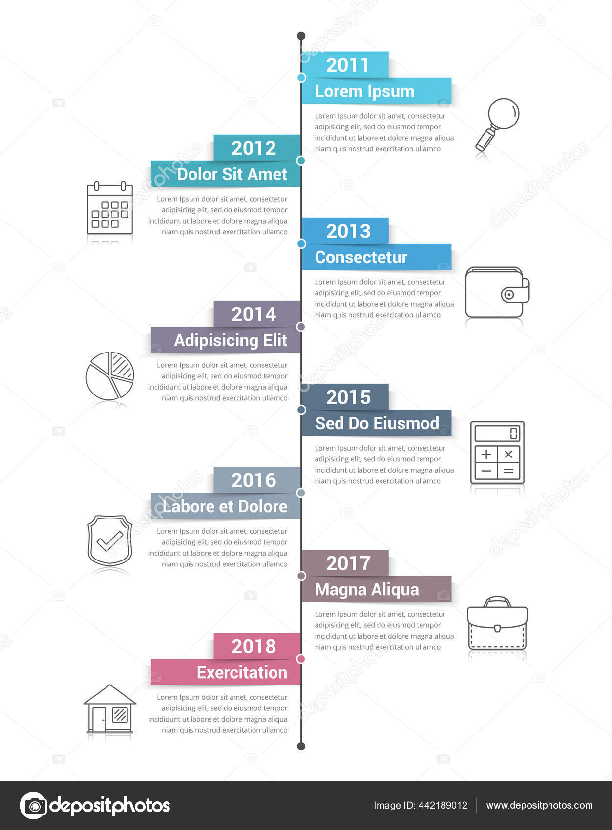 Vertical Timeline Infographics Template Workflow Process Diagram Vector ...