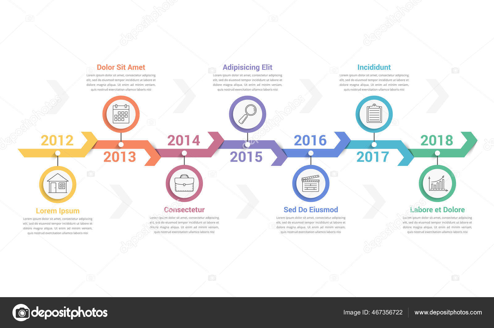 Templat Infografis Garis Waktu Dengan Panah Alur Kerja Atau Diagram ...