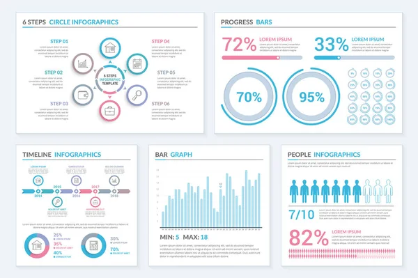 Infographic Elements Percents Pie Charts Circle Diagram Bar Graph Mind ...