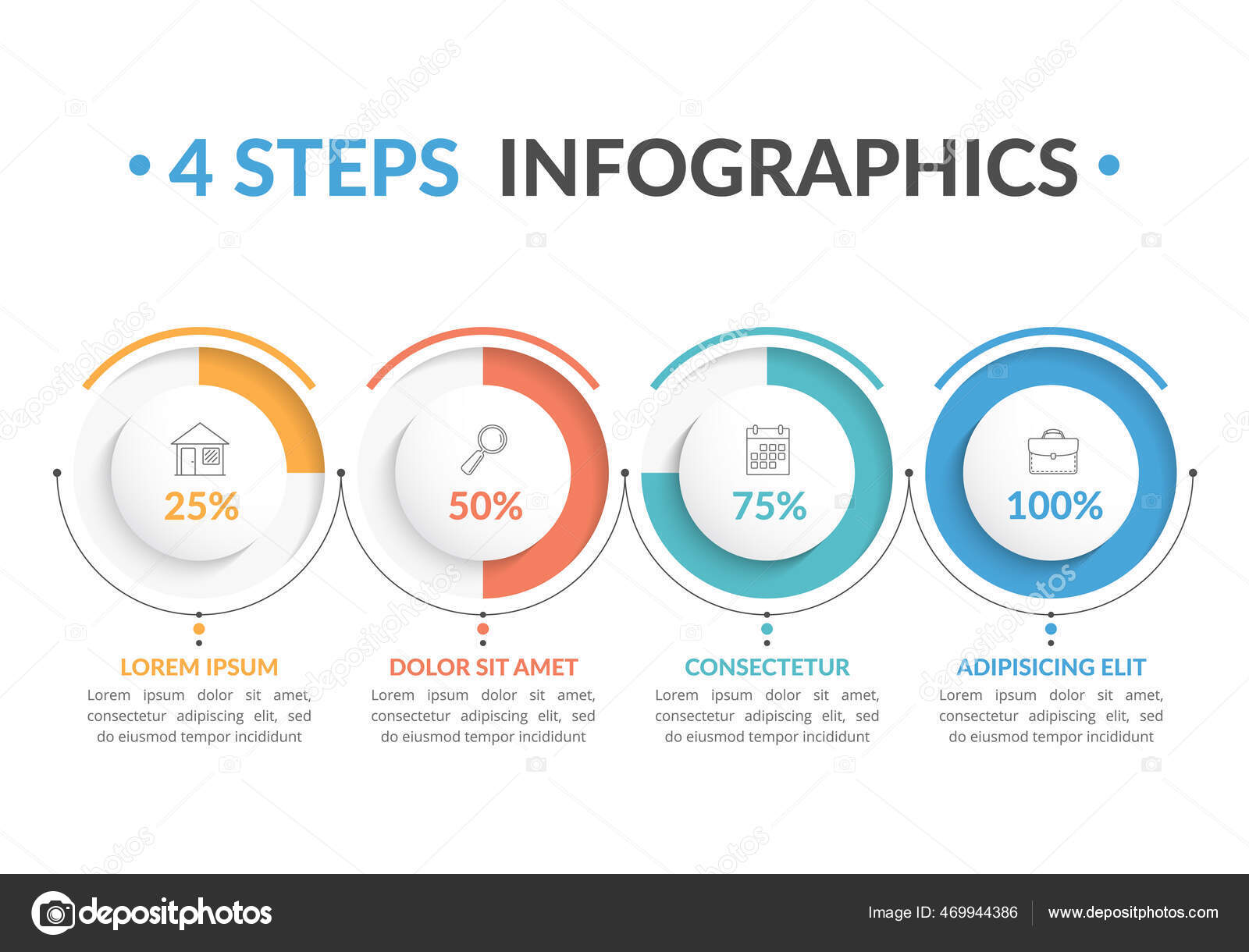 Plantilla Infografía Con Cuatro Indicadores Progreso Redondos ...