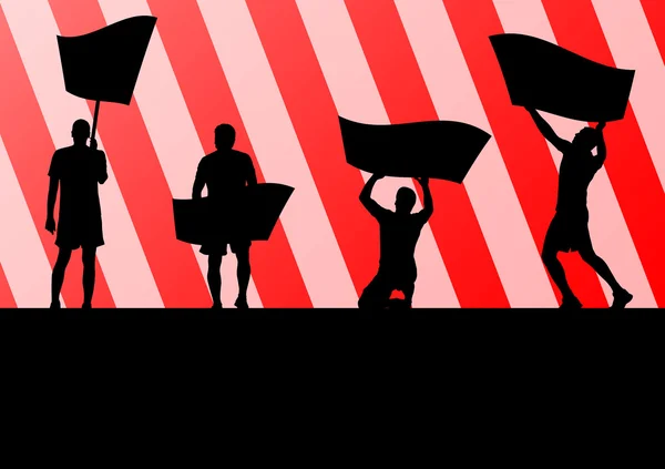 Protesters crowd in skyscraper city landscape background illustration ...