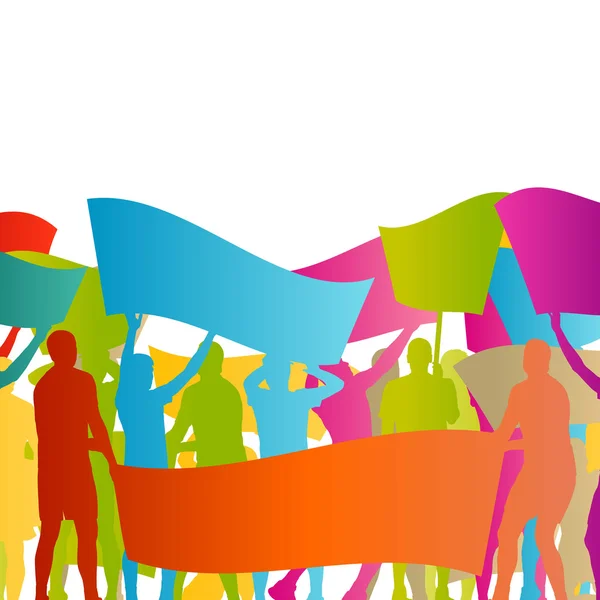 Protesters angry people crowd with posters and flags in abstract ...