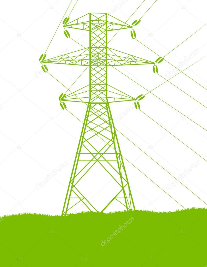 High voltage power transmission tower line green ecology energy Stock ...