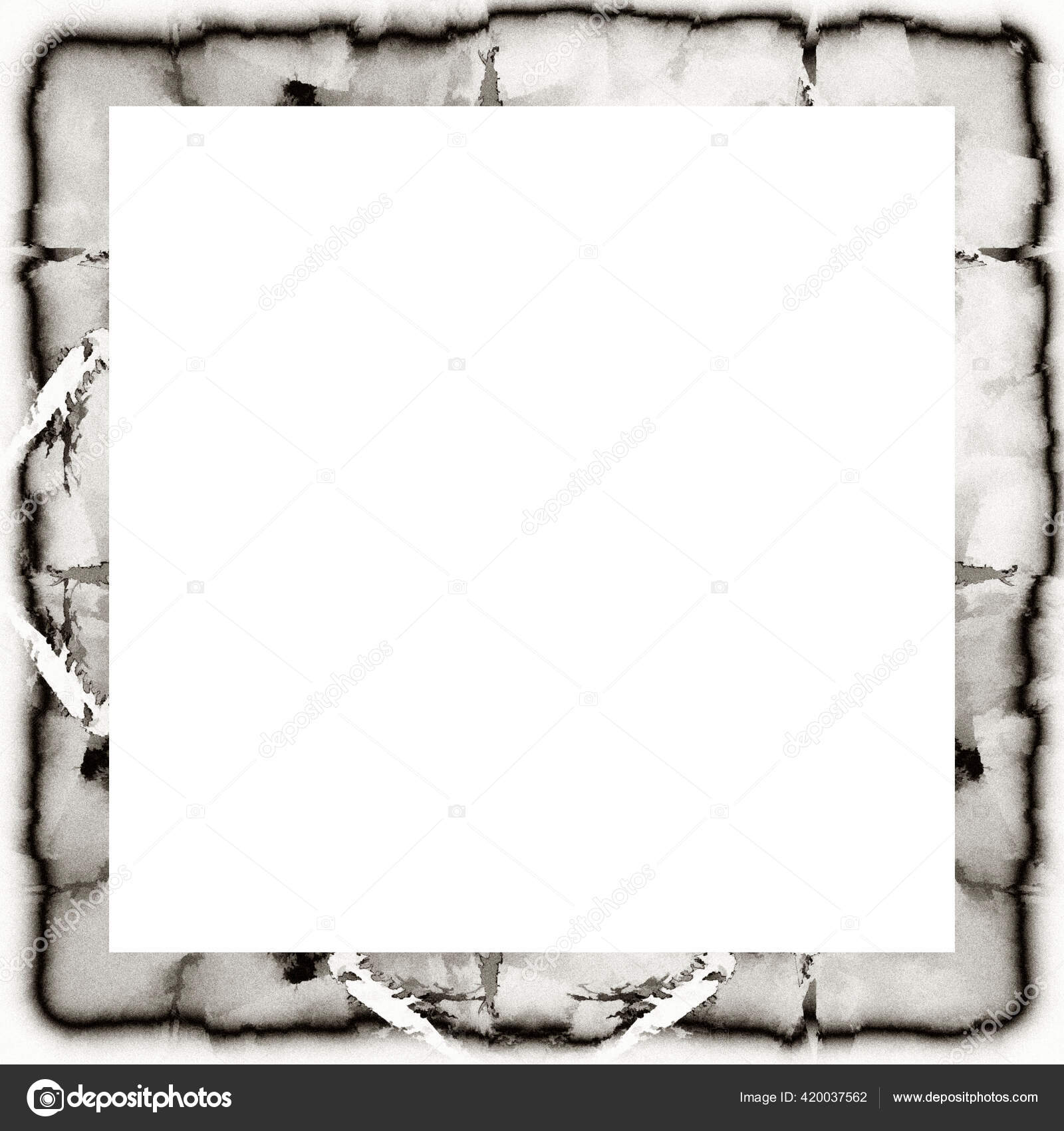 Grunge Scratched Frame Watercolor Texture Black White Copy Space Middle ...